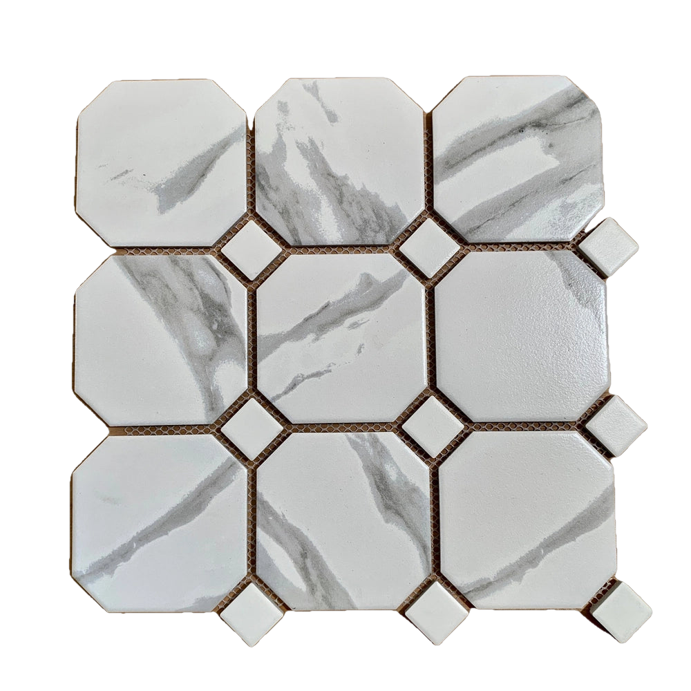 Carrara Look Porcelain Oct & Dot Mosaic – Ammonite Living